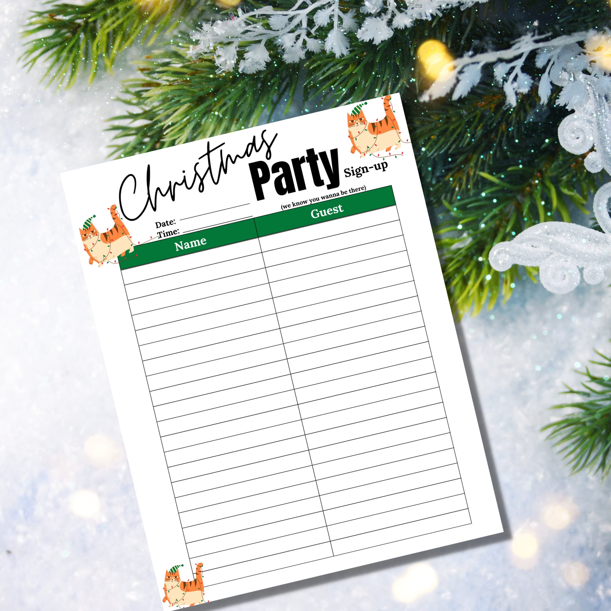 Christmas Party Sign up Sheet Christmas Sign up Party Sign up Sheet ...