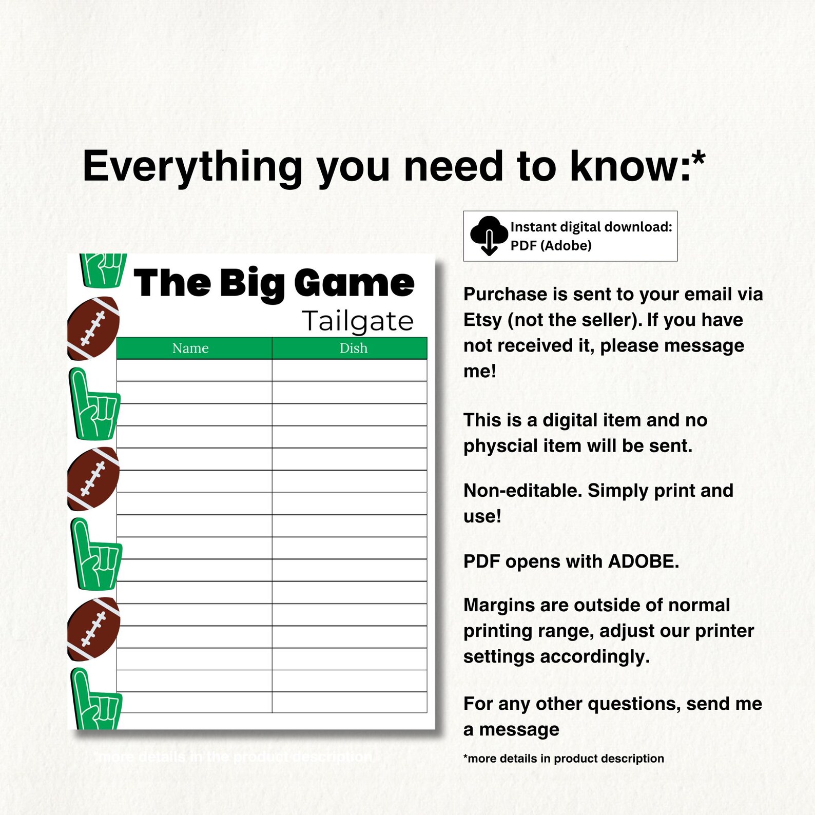 Tailgate Sign up Sheet | the Big Game Tailgate Sign up Sheet | Football ...