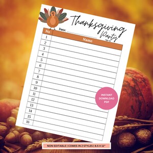 Thanksgiving Party Sign up Sheet | Thanksgiving Party Sheet | Printable ...
