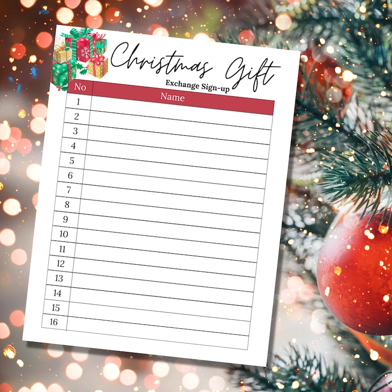 Christmas Gift Exchange Sign up Sheet | Gift Exchange Sign up Sheet ...