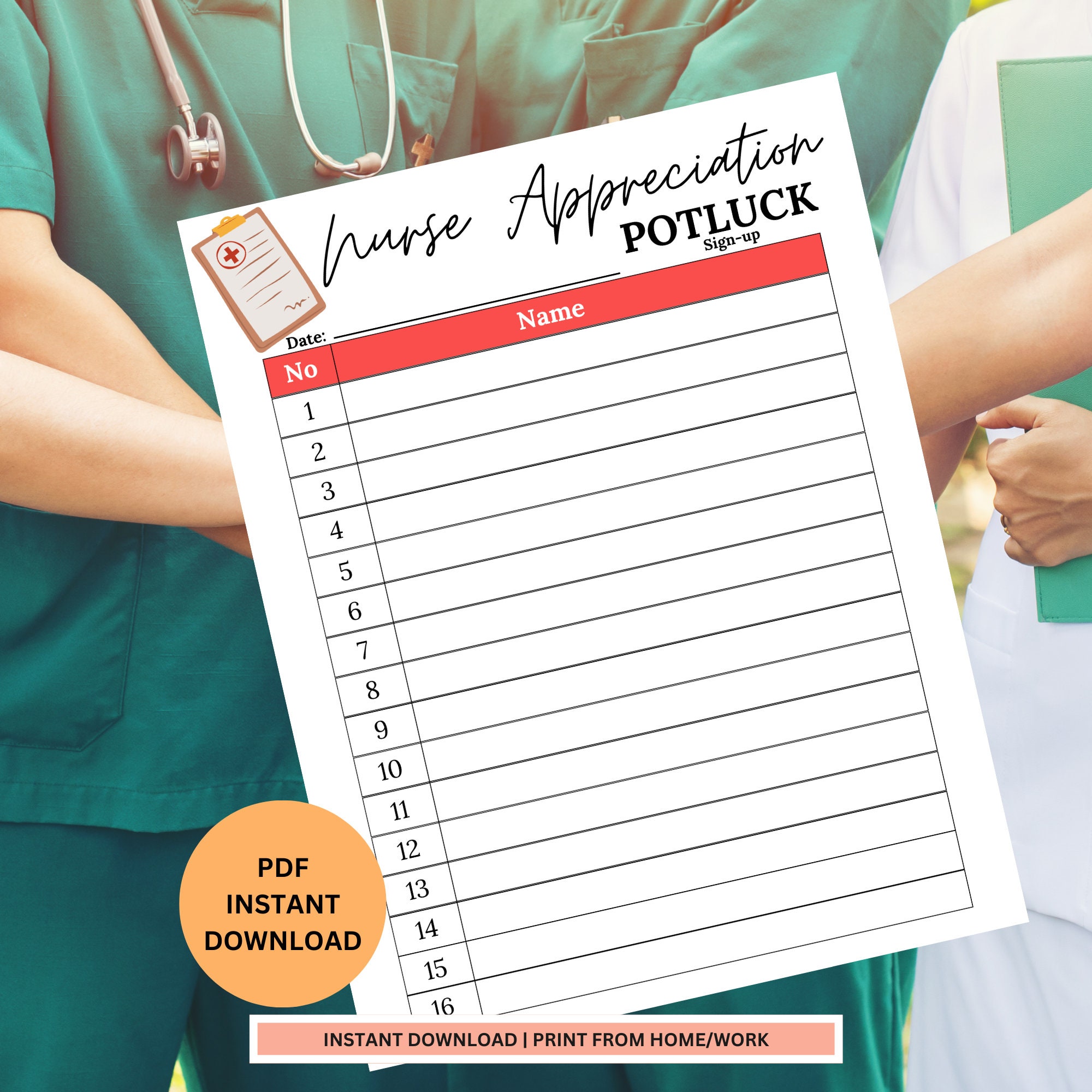 Nurse Appreciation Potluck Sign up Sheet | Nurse Sign up Sheet | Nurse ...