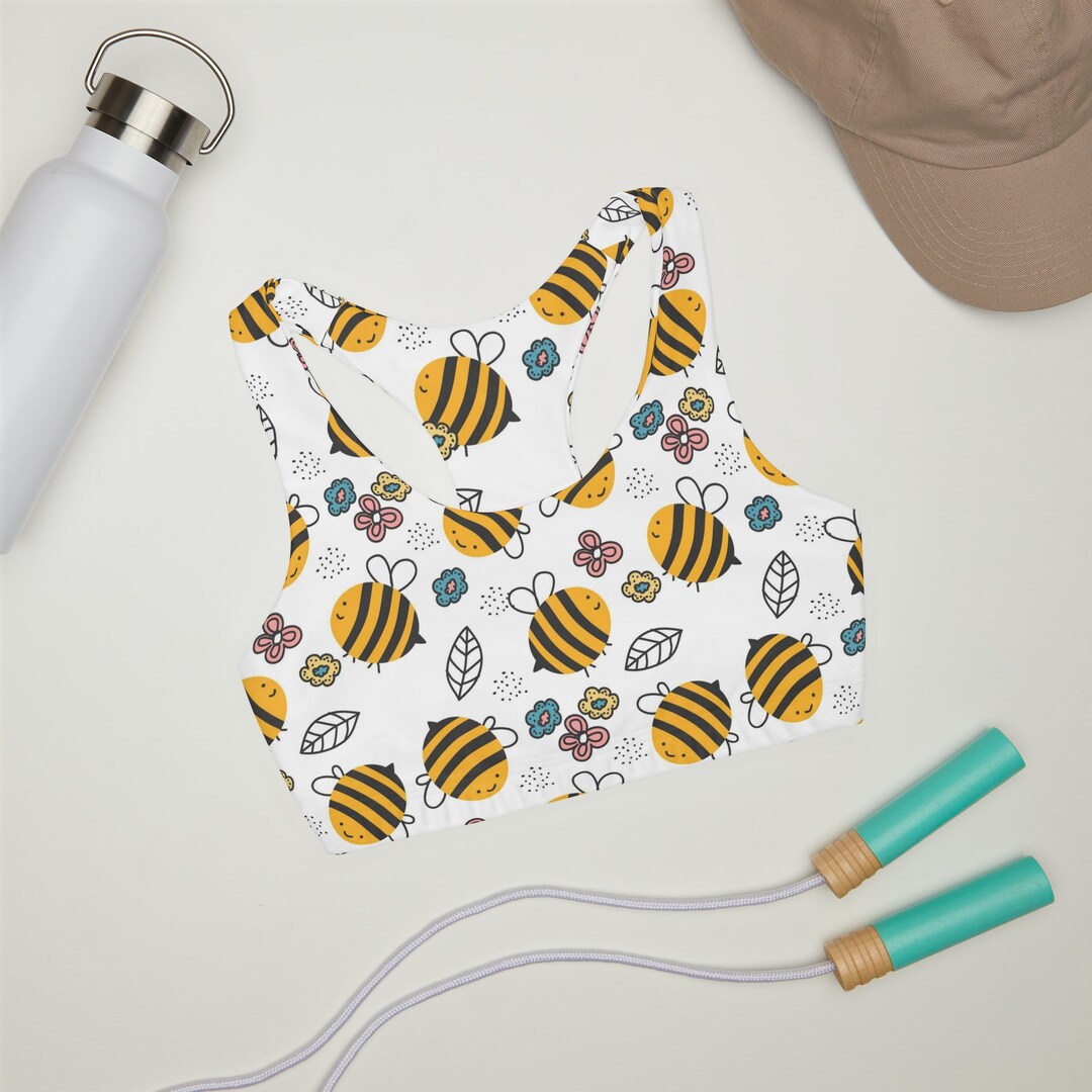 Girls Happy Yellow Bees Sports Bra Cheer & Dancewear Girls Activewear ...