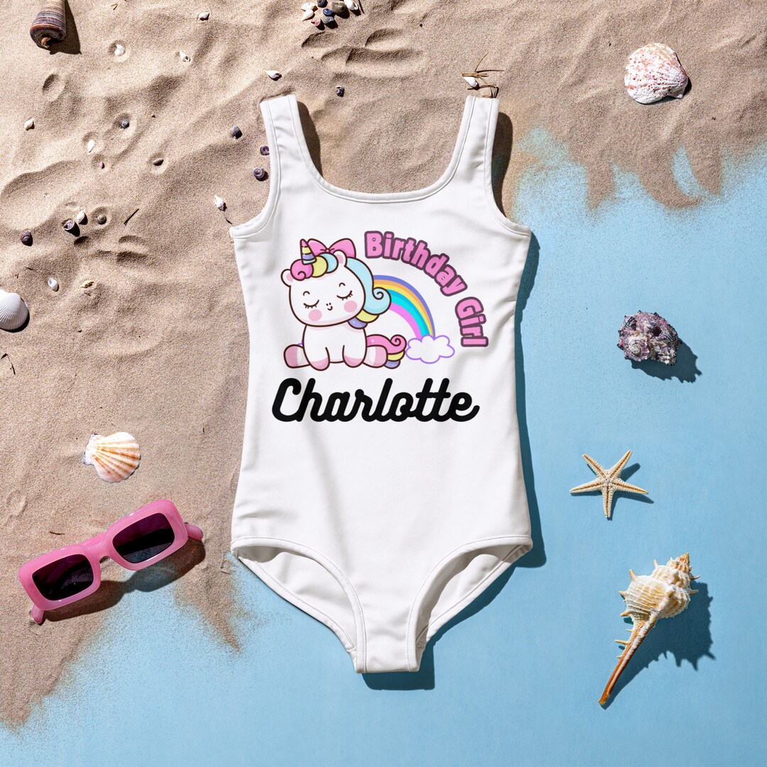 Unicorn Rainbow Birthday Girl Custom Swimsuit UPF 50 UV Sun Protection ...
