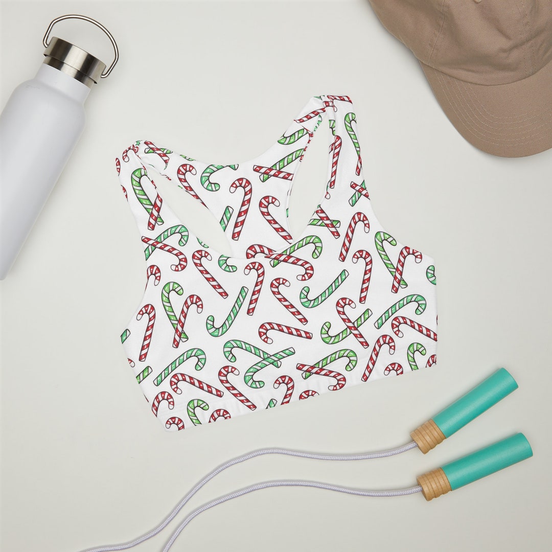 Girls Red and Green Candy Cane Sports Bra Doubled Lined - Etsy