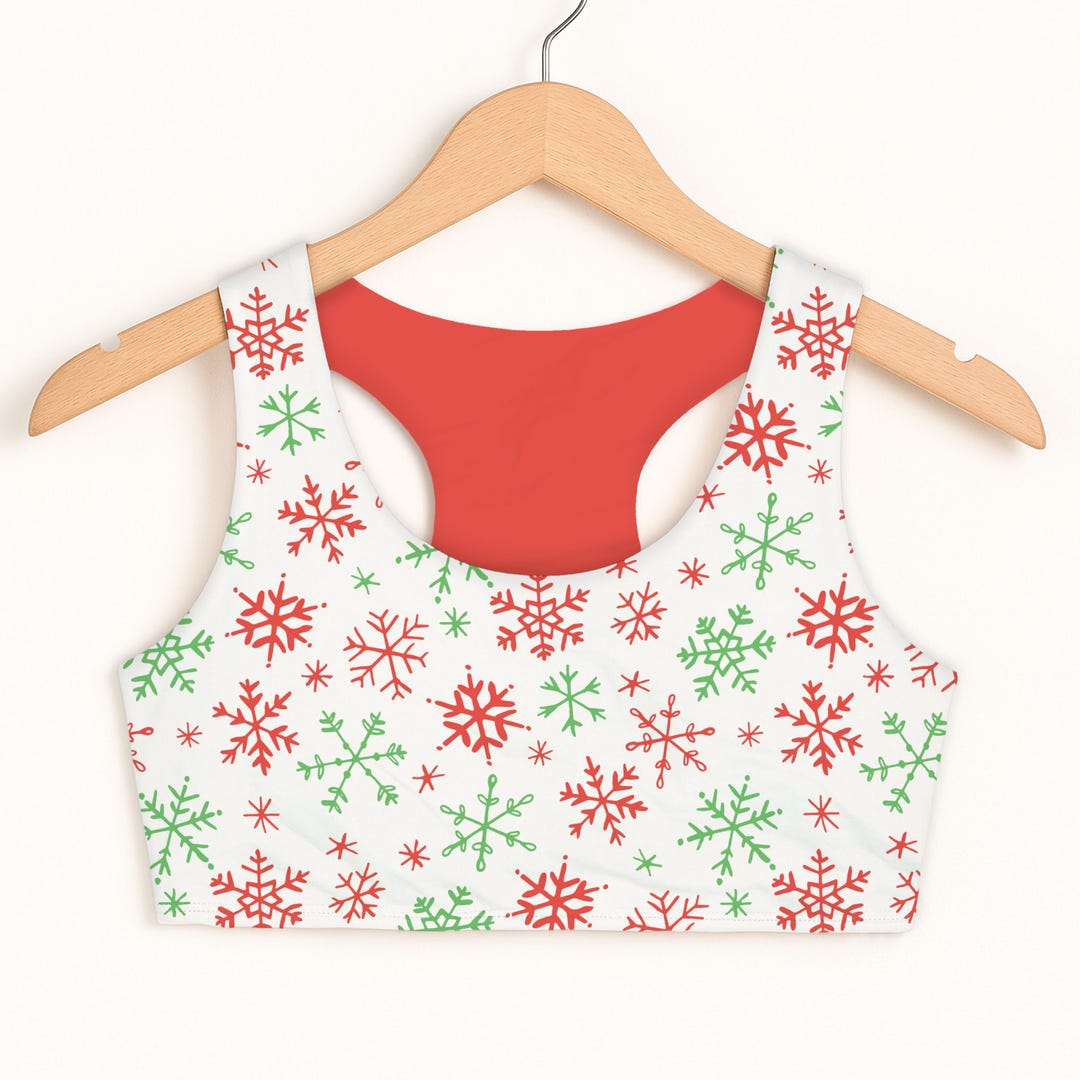 Girls Red & Green Snowflakes Christmas Sports Bra - Etsy