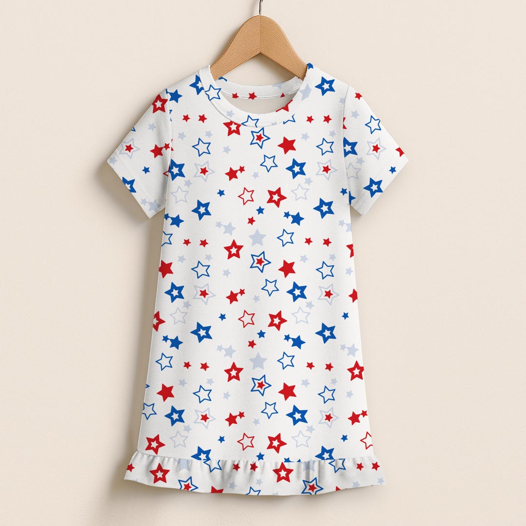 Girls Red White Blue Stars USA Short Sleeve Ruffle Hem Dress - Etsy