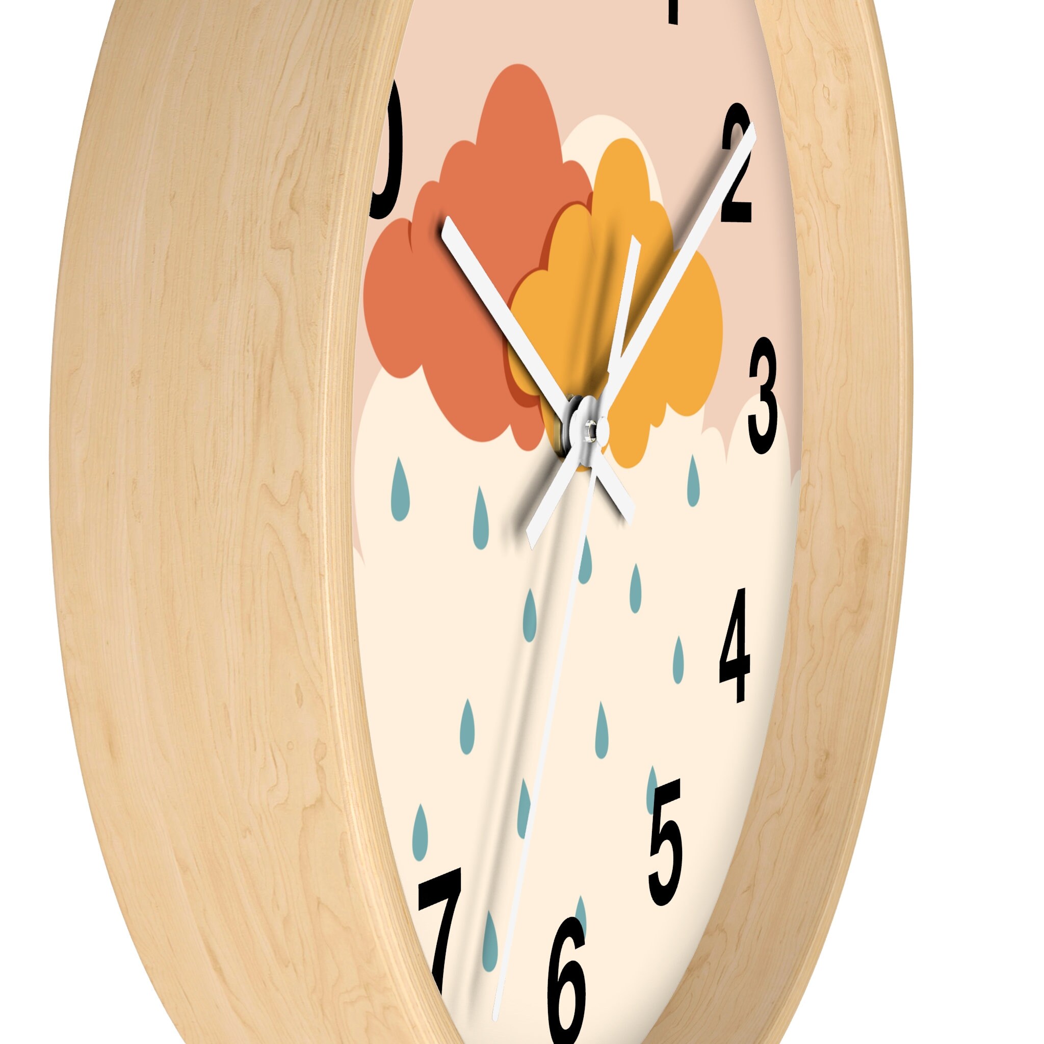 Raining Clouds Wall Clock Nursery Room Decor Kids Bedroom Clock Home ...