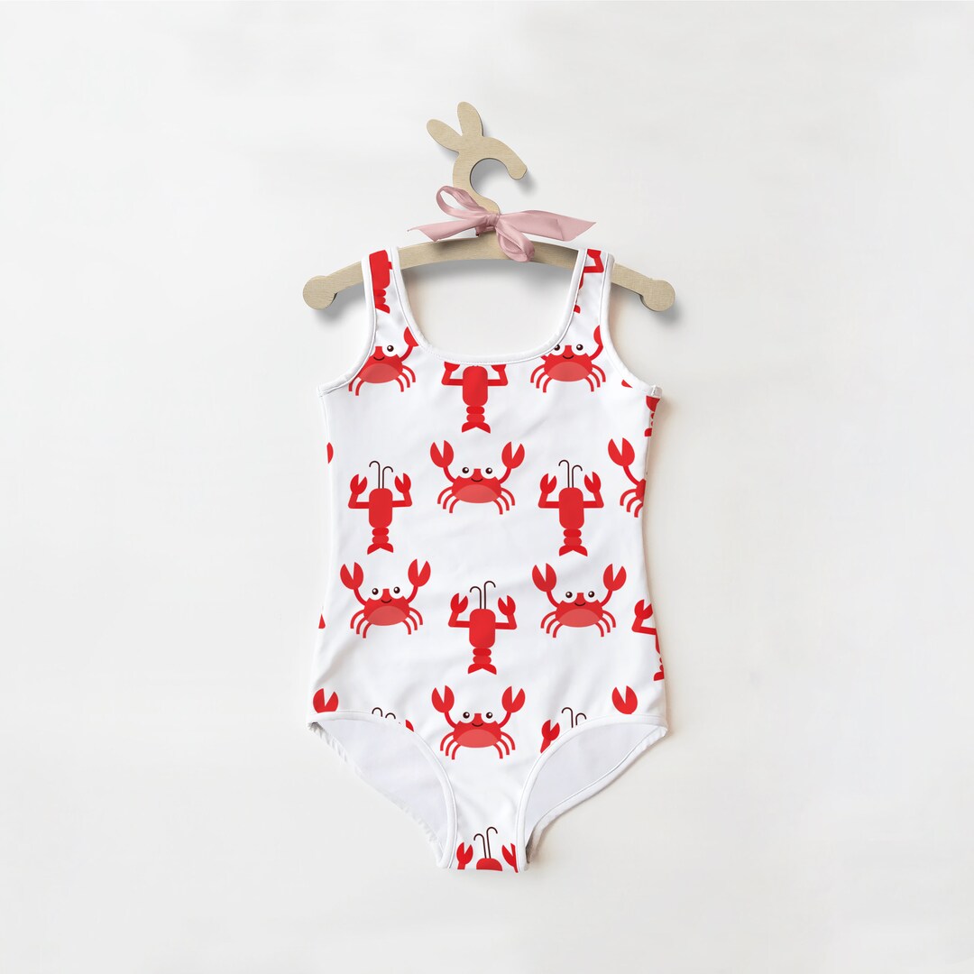 Girls Red Crab With Lobsters Swimsuit UPF 50 UV Sun Protection Toddler ...