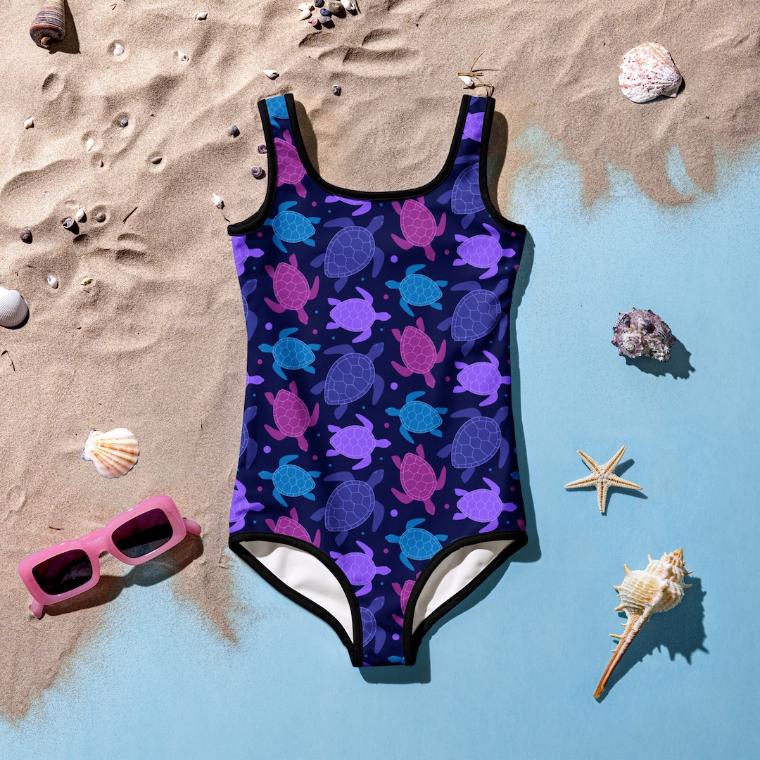 Girls Purple Turtles Swimsuit UPF 50 UV Sun Protection Toddler Bathing ...