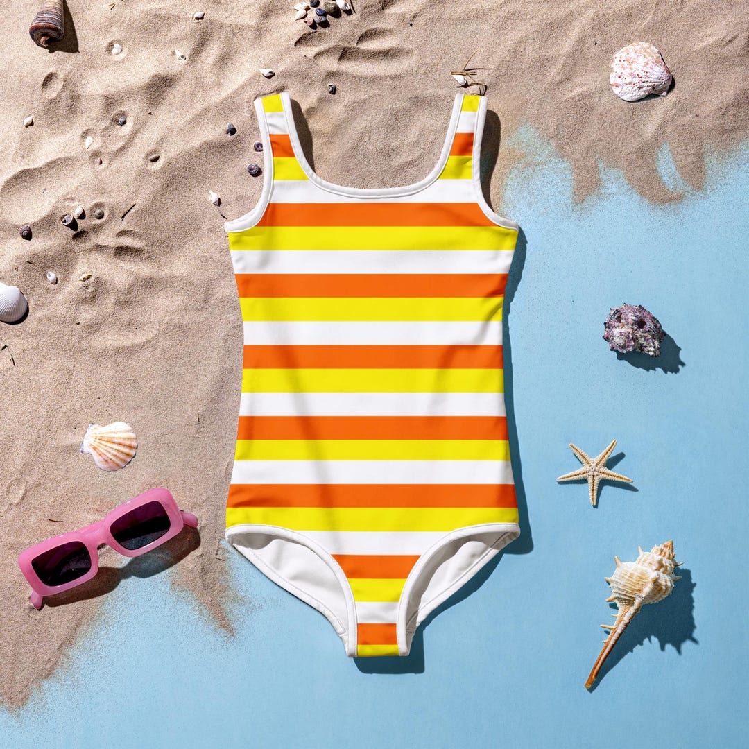 Candy Corn Stripes Girls Swimsuit: UPF 50+ Sun Protection - Etsy