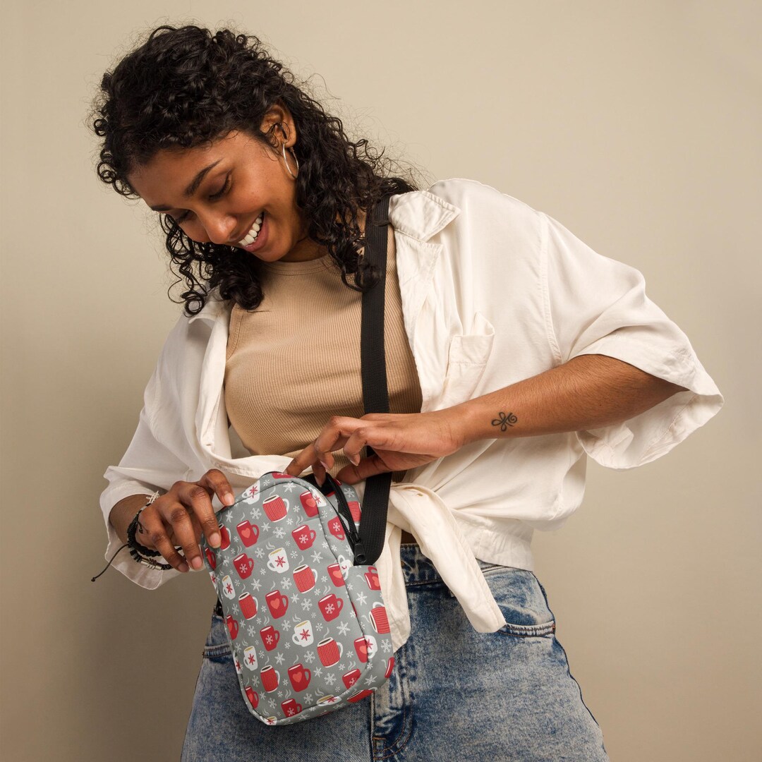 Hot Cocoa Crossbody Bag – Gray Winter Mug Print Mini Shoulder Purse - Etsy
