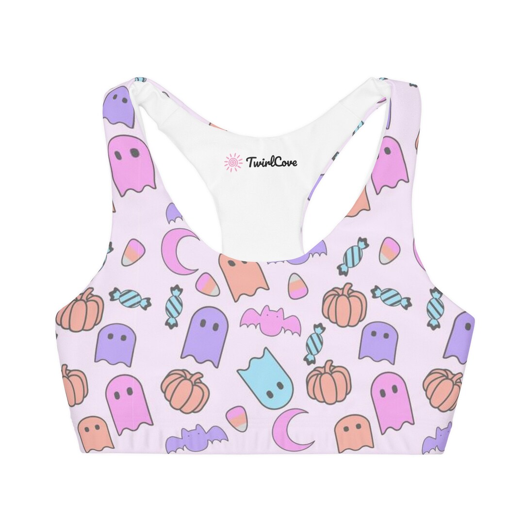 Girls Ghost Halloween Seemless Sports Bra Doubled Lined Cheer ...