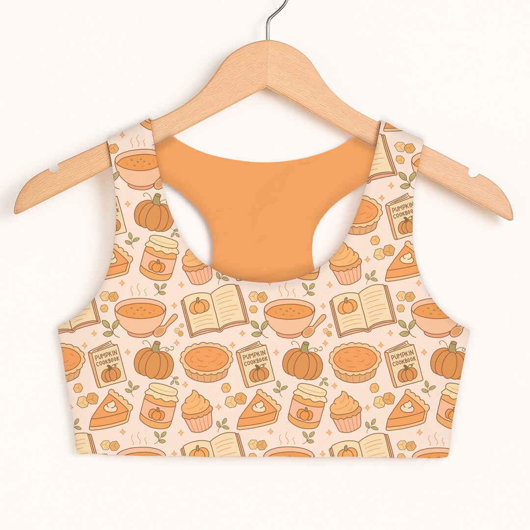 Girls Pumpkin Pie Themed Sports Bra, Toddler Fall Dessert Print ...