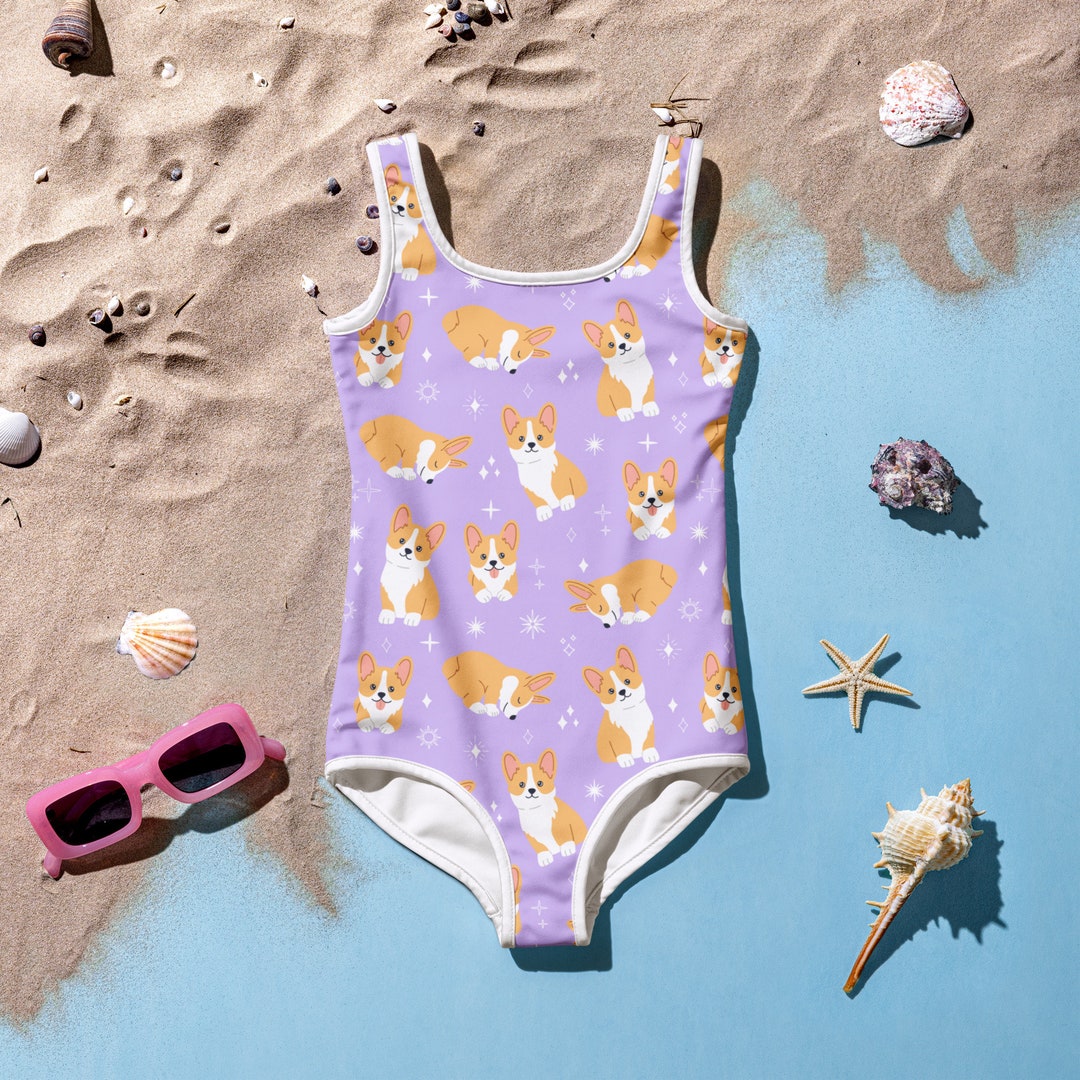 Girls Purple Dog Swimsuit UPF 50 UV Sun Protection Toddler Bathing Suit ...