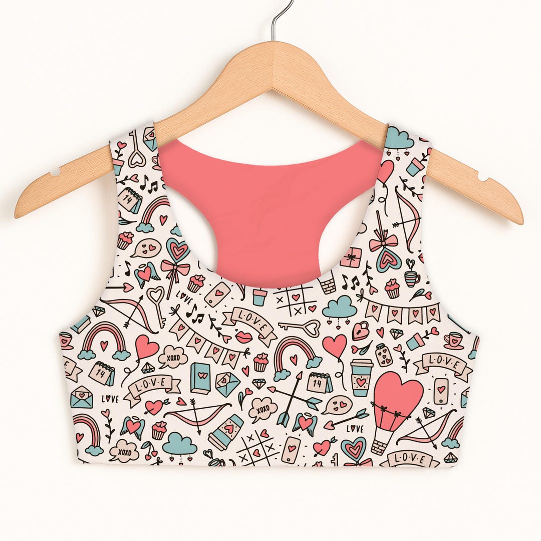 Girls Doodle Valentine Sports Bra, Kids Dance Practice Top, Youth ...