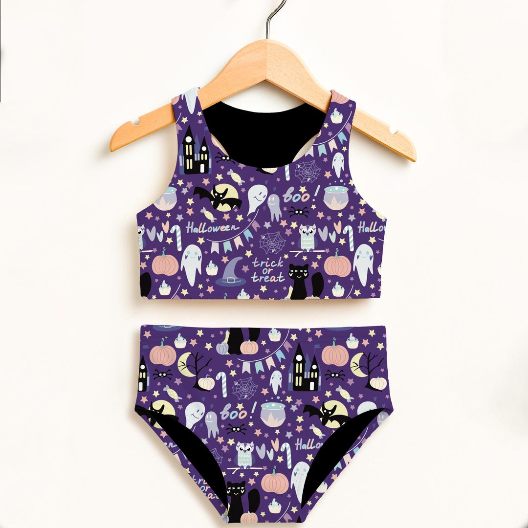 Girls Spooky Halloween Themed High-waisted Two Piece Swimsuit With ...