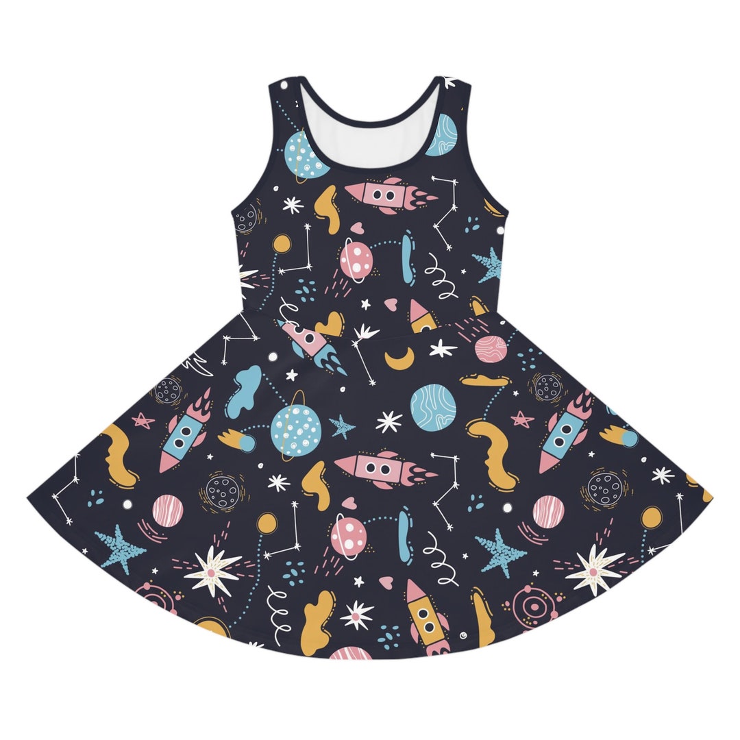 Girls Outer Space Dress Sleeveless Sundress Cute Solar System ...