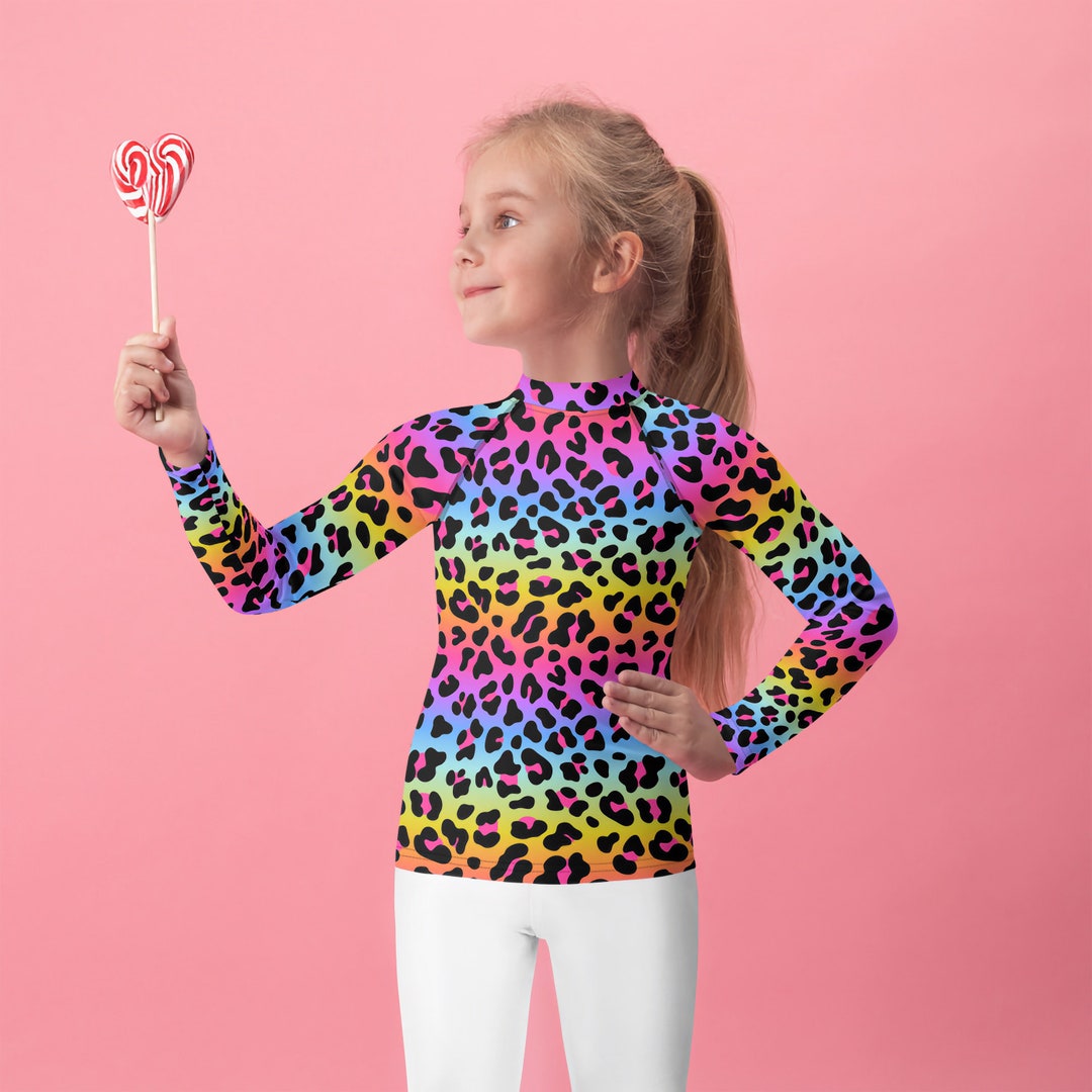 Girls Rainbow Cheetah Rash Guard UPF 50 UV Sun Protection Toddler Swim ...