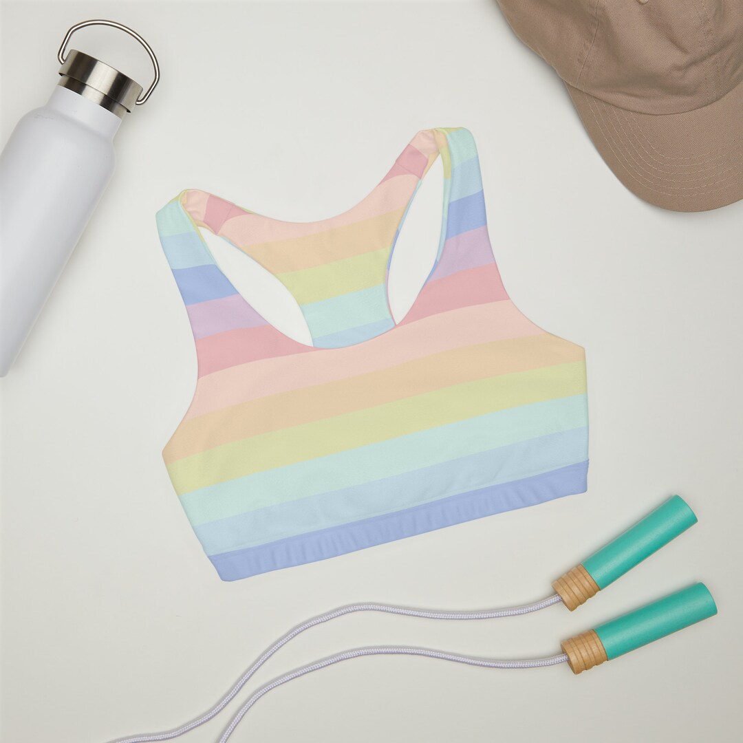 Girls Striped Pastel Rainbow Sports Bra Cheer & Dancewear Girls ...