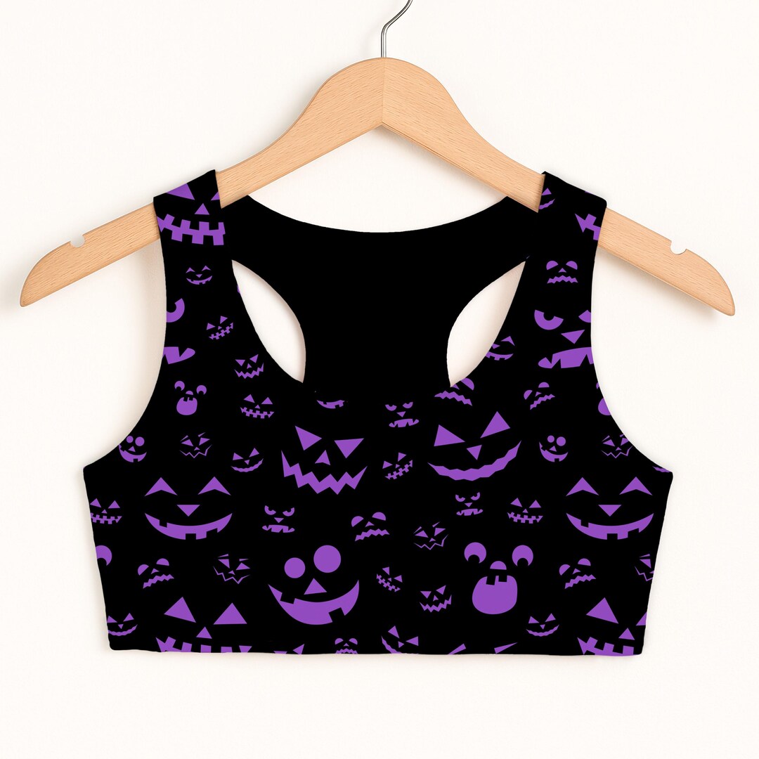 Girls Purple Jack-o'-lantern Sports Bra: Halloween Dance Gymnastics ...