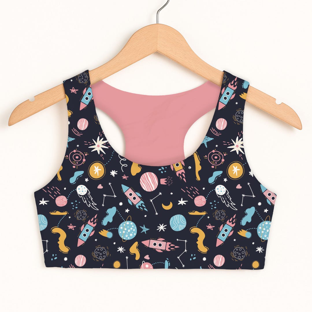 Girls Outer Space Sports Bra: Galaxy Rocket Activewear - Etsy