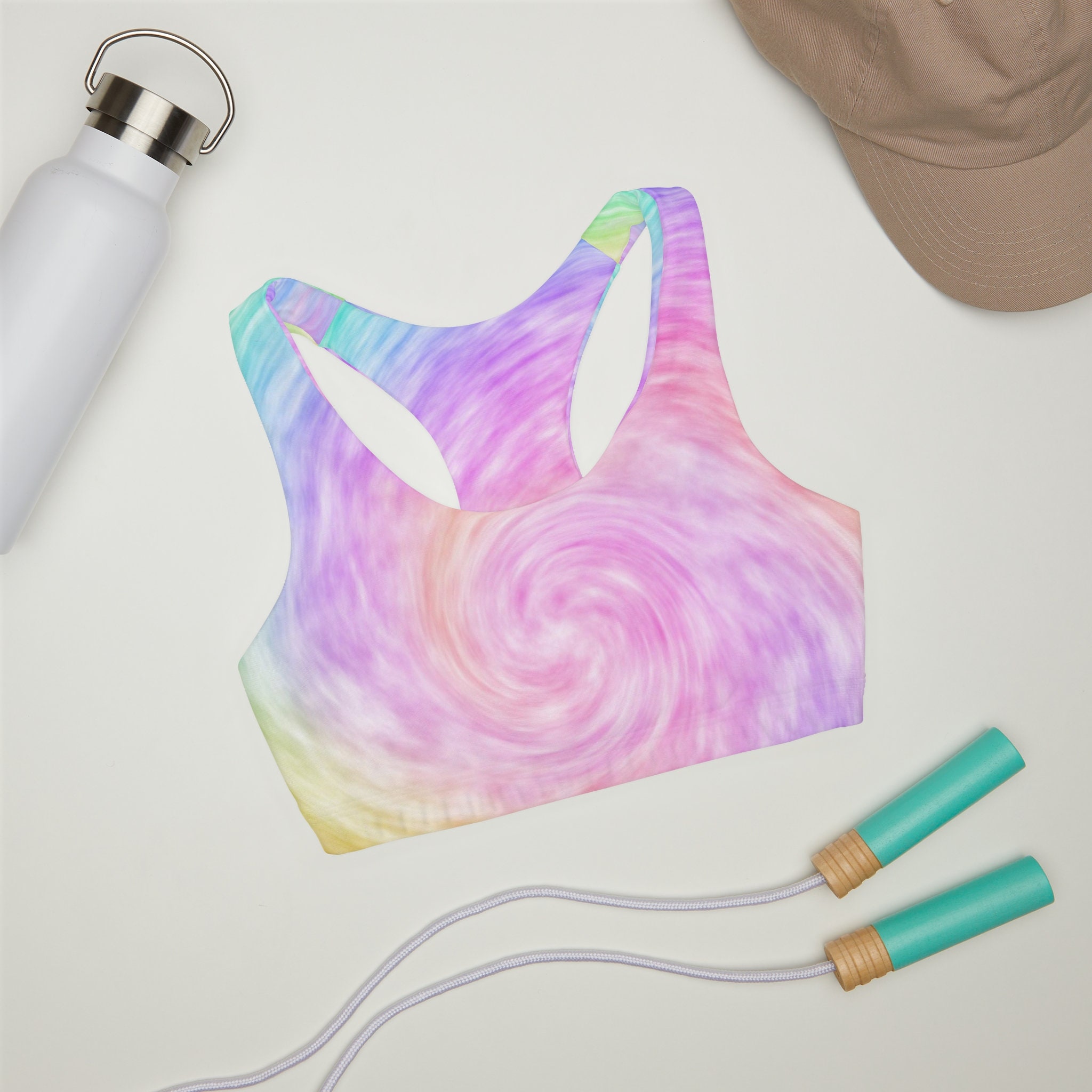 Girls Faux Rainbow Tie Dye Seemless Sports Bra Doubled Lined Cheer ...