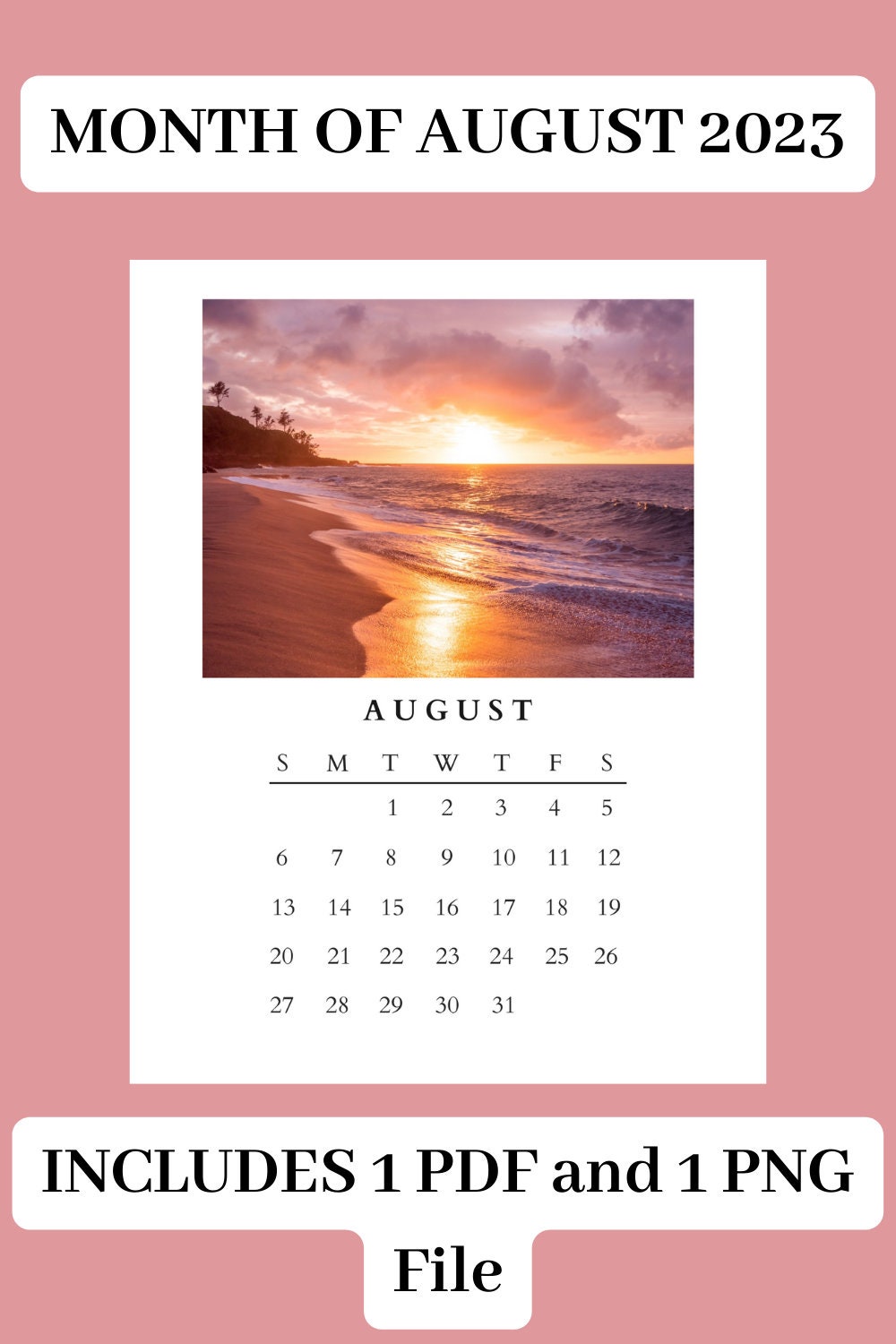 PRINTABLE August 2023 Calendar Printable Wall Calendar 2023 - Etsy