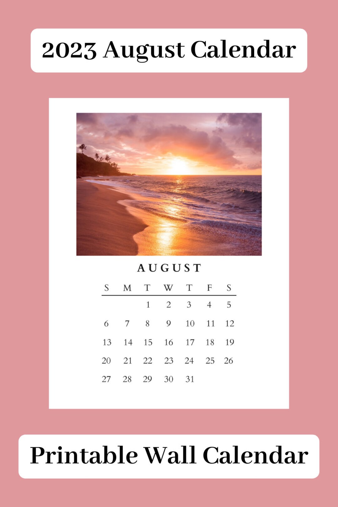 PRINTABLE August 2023 Calendar Printable Wall Calendar 2023 - Etsy
