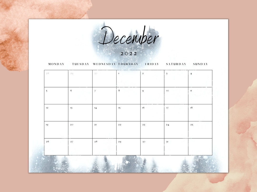PRINTABLE December 2022 Calendar, Digital Download PDF Christmas Forest ...