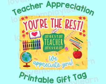 Pink Teacher Appreciation Gift Printable Label Tag With School Supply ...