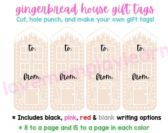 Printable Gingerbread House Tags, Pink Gingerbread House Christmas Tags ...