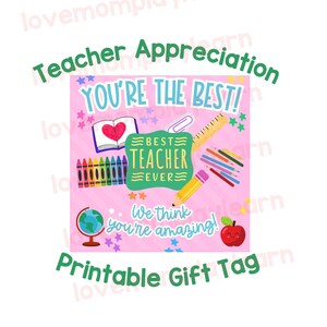 Pink Teacher Appreciation Gift Printable Label Tag With School Supply ...