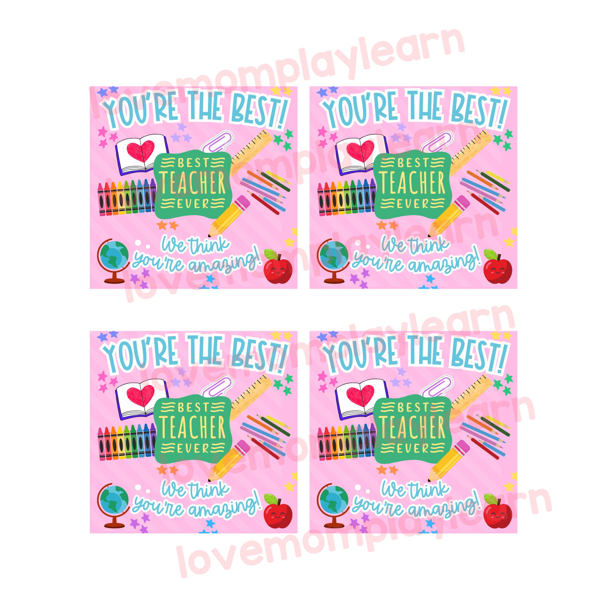 Pink Teacher Appreciation Gift Printable Label Tag With School Supply ...