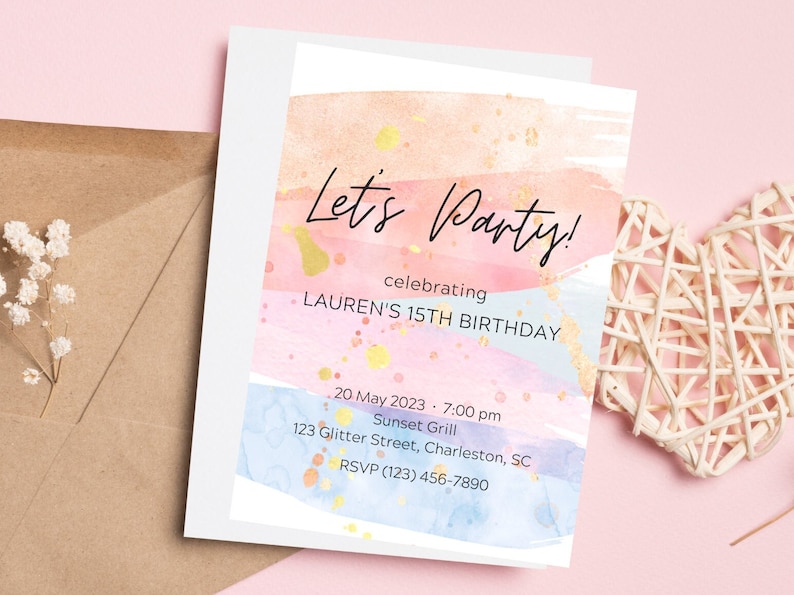 Rainbow Watercolor Pastel Birthday Party Invitation Announcement - Etsy
