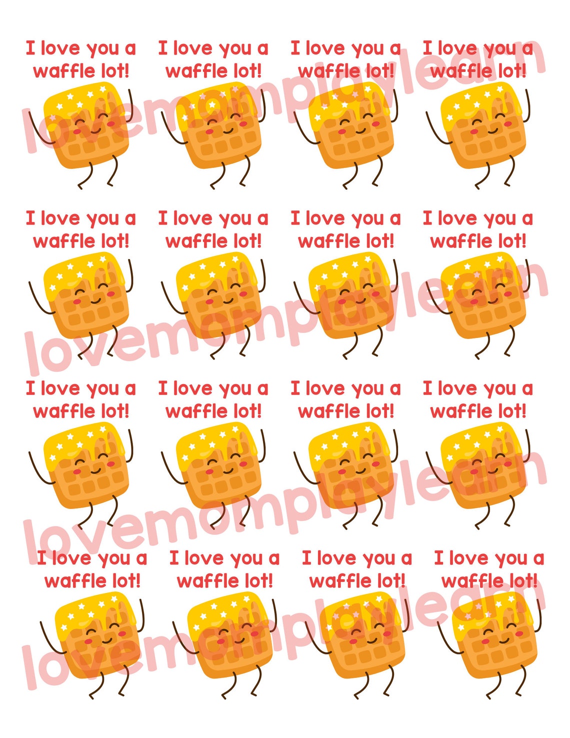 Printable Downloadable Valentine Gift Tags I Love You a Waffle Lot - Etsy
