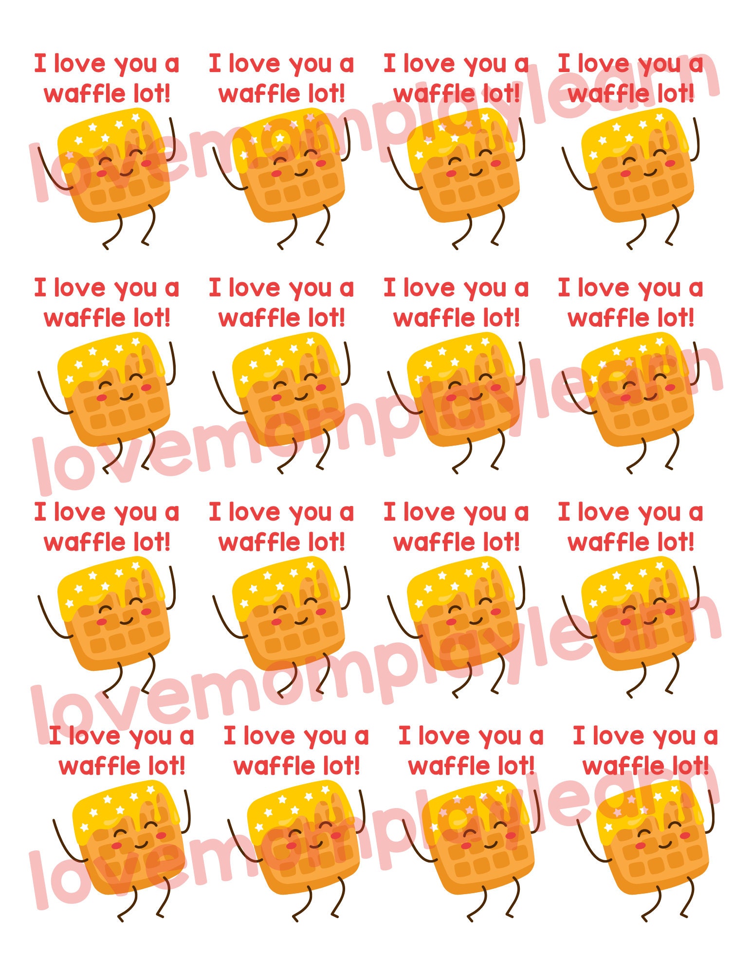 Printable Downloadable Valentine Gift Tags I Love You a Waffle Lot - Etsy