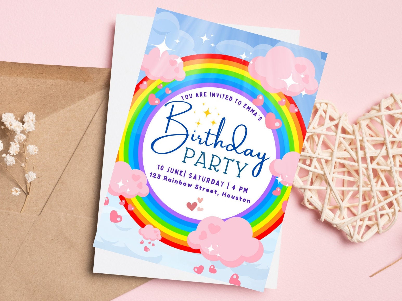 Rainbow Clouds Birthday Party Invitation Announcement - Etsy