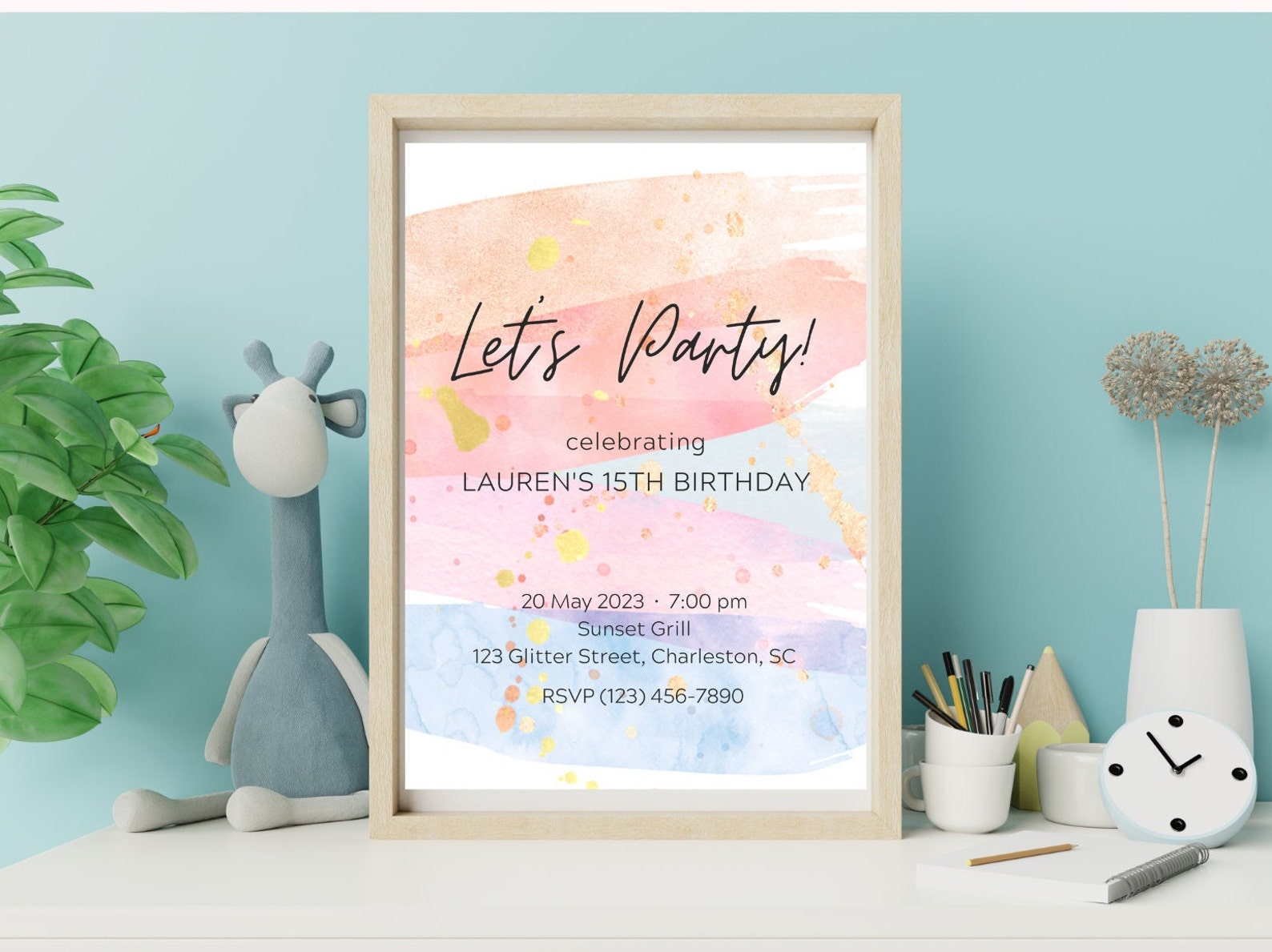 Rainbow Watercolor Pastel Birthday Party Invitation Announcement - Etsy