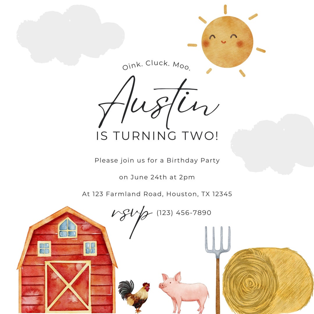 Farm Animal Barn Birthday Party Invitation Announcement - Etsy