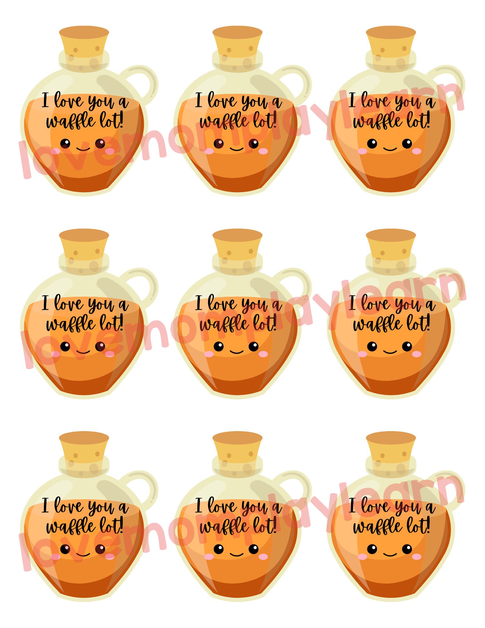 Printable Downloadable Valentine Gift Tags I Love You a Waffle Lot! - Etsy