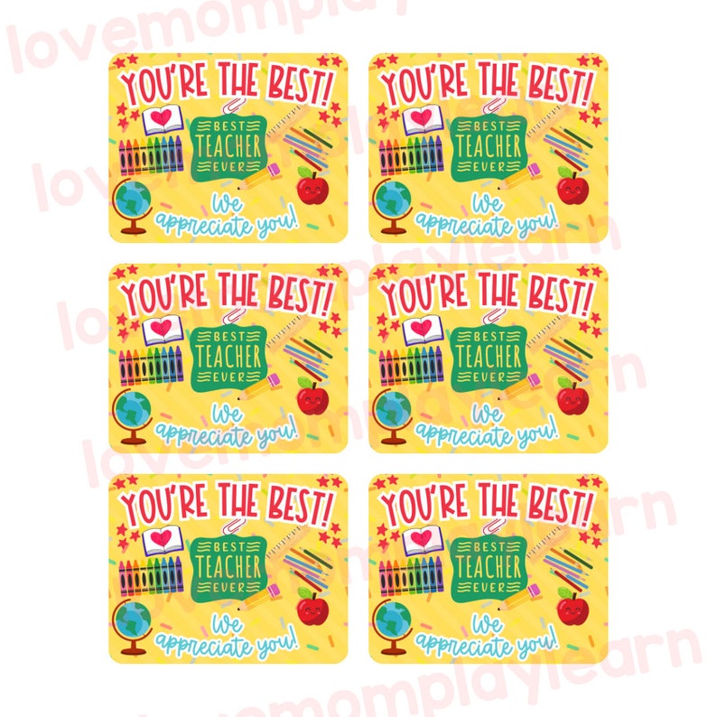 Teacher Appreciation Gift Printable Label Tag With School Supply Images ...