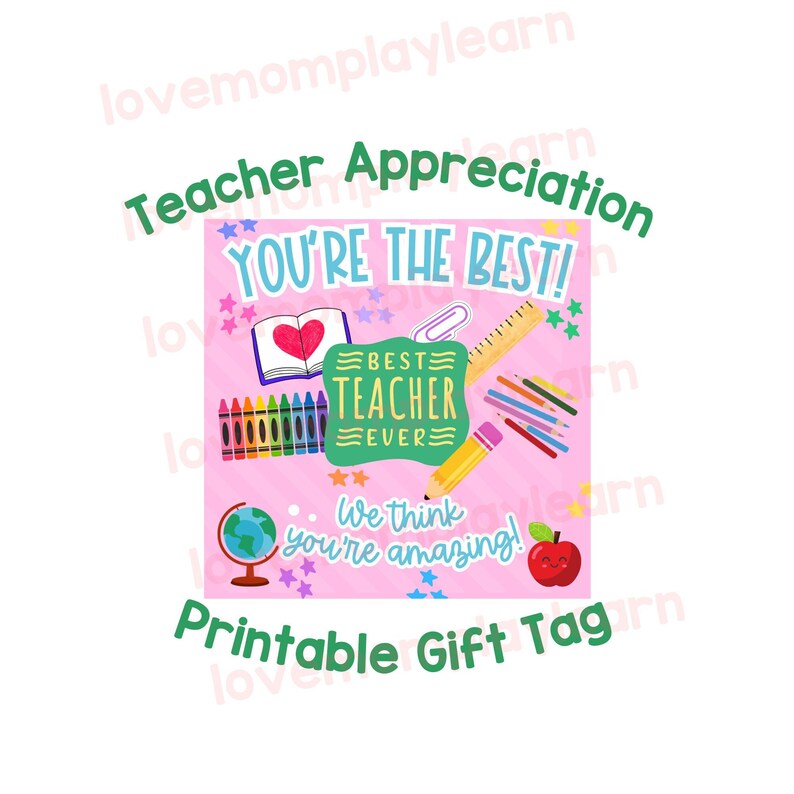 Pink Teacher Appreciation Gift Printable Label Tag With School Supply ...