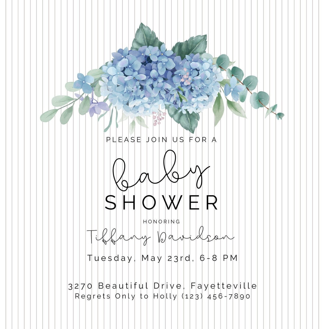 Blue Hydrangea Baby Shower Invitation Announcement - Etsy