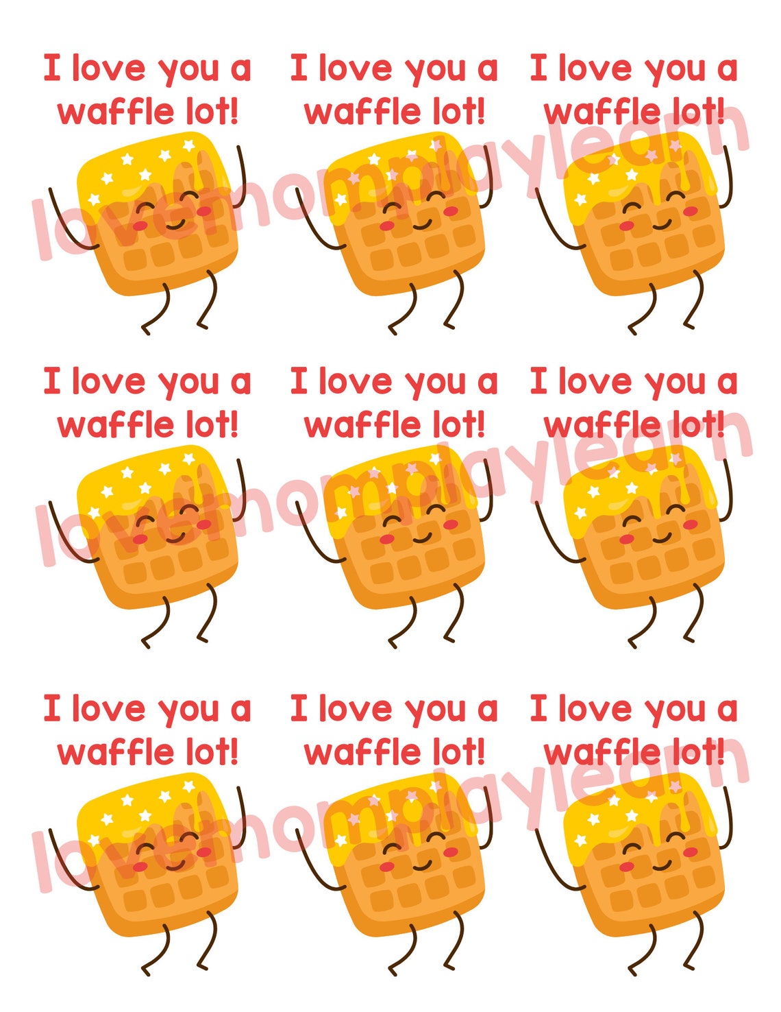 Printable Downloadable Valentine Gift Tags I Love You a Waffle Lot - Etsy