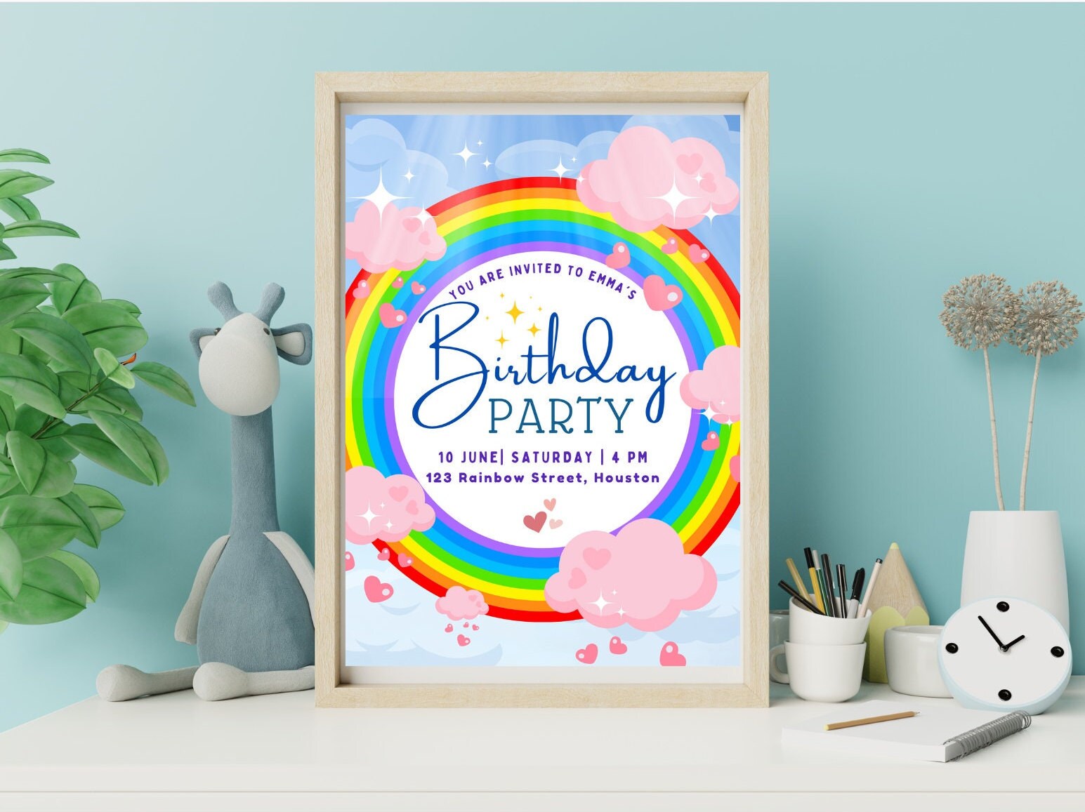 Rainbow Clouds Birthday Party Invitation Announcement - Etsy
