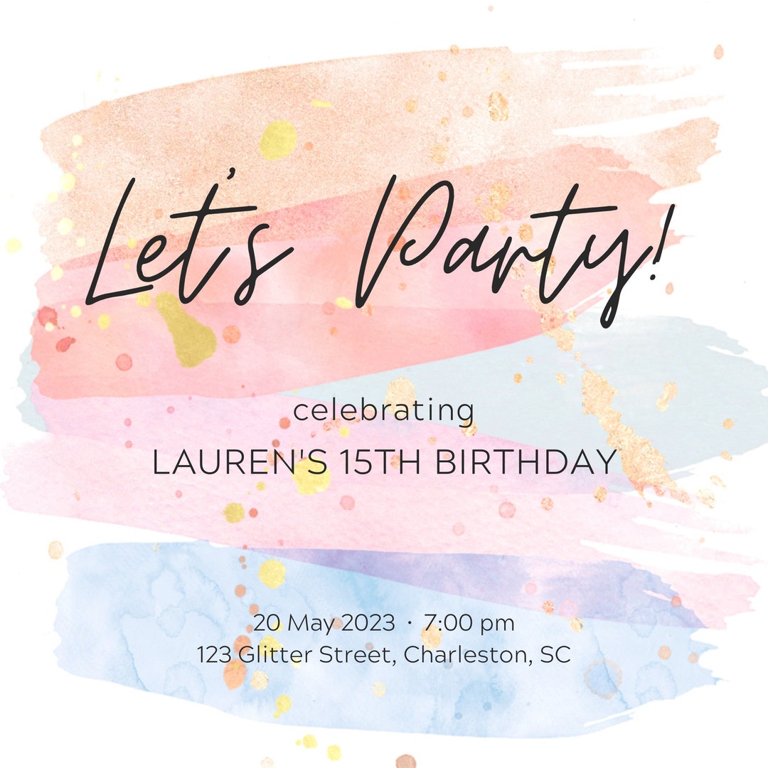 Rainbow Watercolor Pastel Birthday Party Invitation Announcement - Etsy