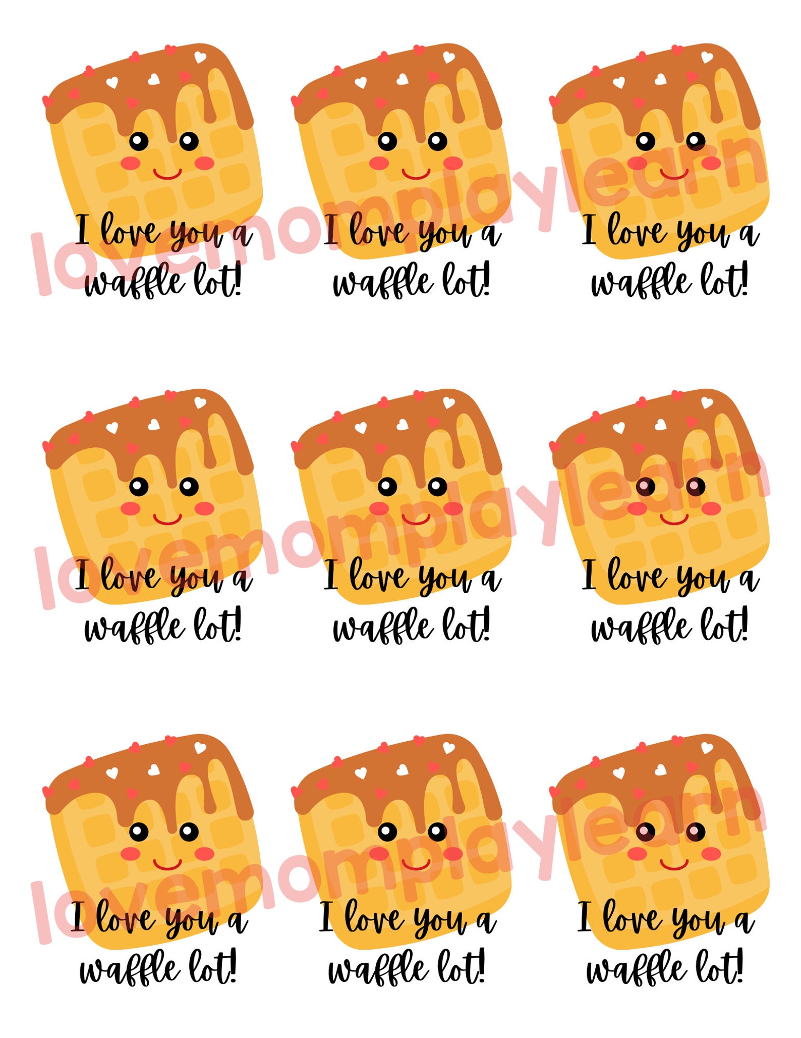 Printable Downloadable Valentine Gift Tags I Love You a Waffle Lot - Etsy