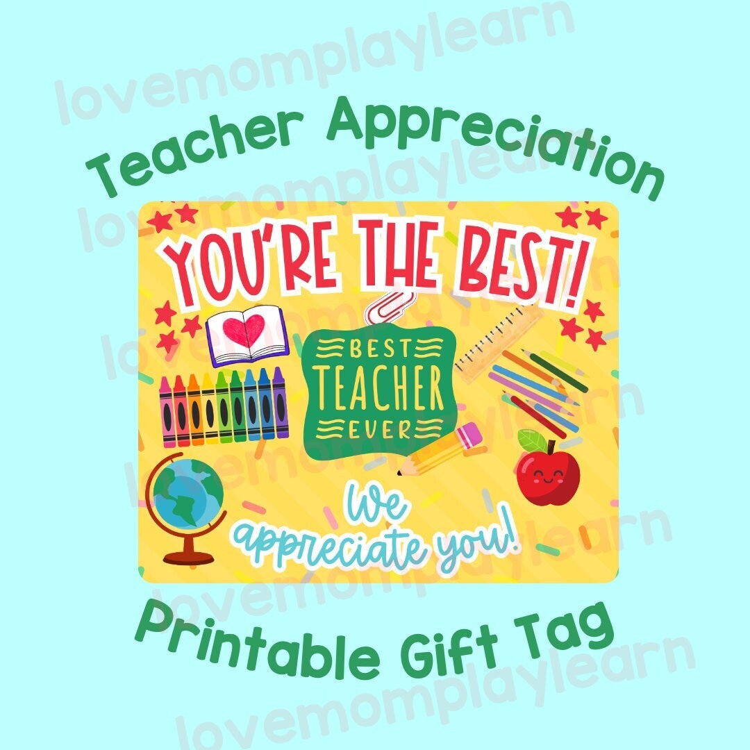 Teacher Appreciation Gift Printable Label Tag With School Supply Images ...