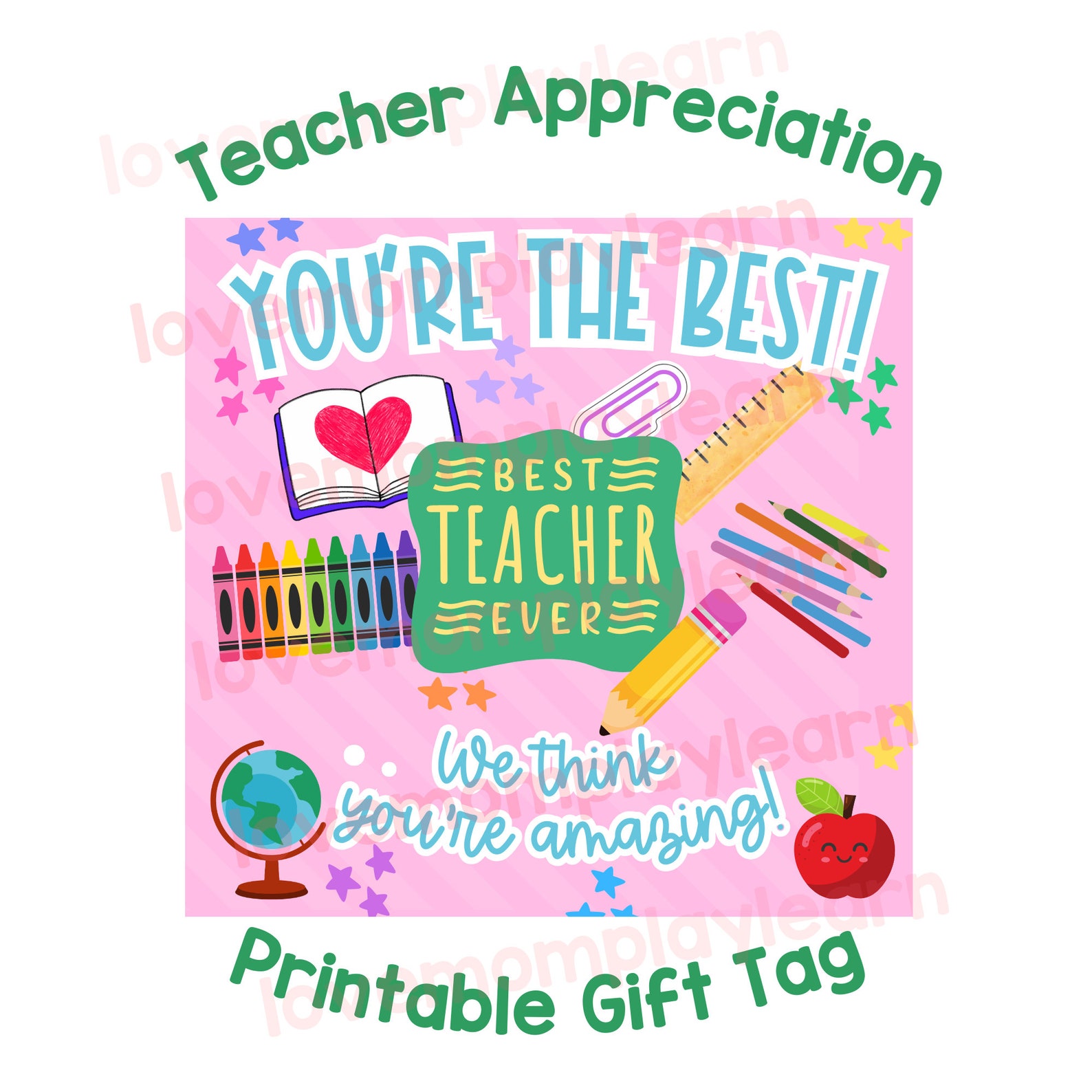 Pink Teacher Appreciation Gift Printable Label Tag With School Supply ...