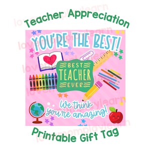 Pink Teacher Appreciation Gift Printable Label Tag With School Supply ...